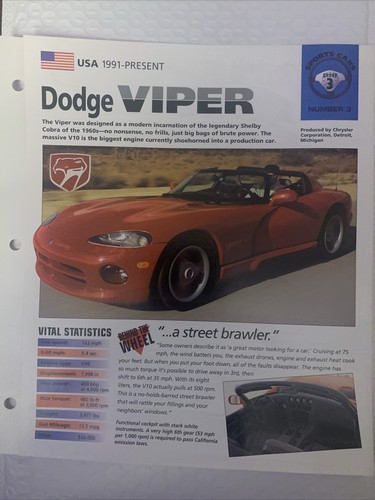 Dodge VIPER IMP Spec Sheet / Brochure, 1991,1992,1993,1994.... | eBay