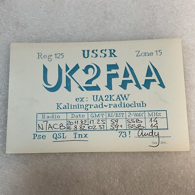 QSL Short Wave Ham Radio Card UK2FAA Andy Kaliningrad Radio Club USSR ...