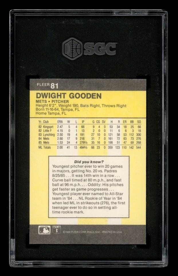 1986 Fleer Set-Break # 81 Dwight Gooden SGC 8 NM MT | eBay