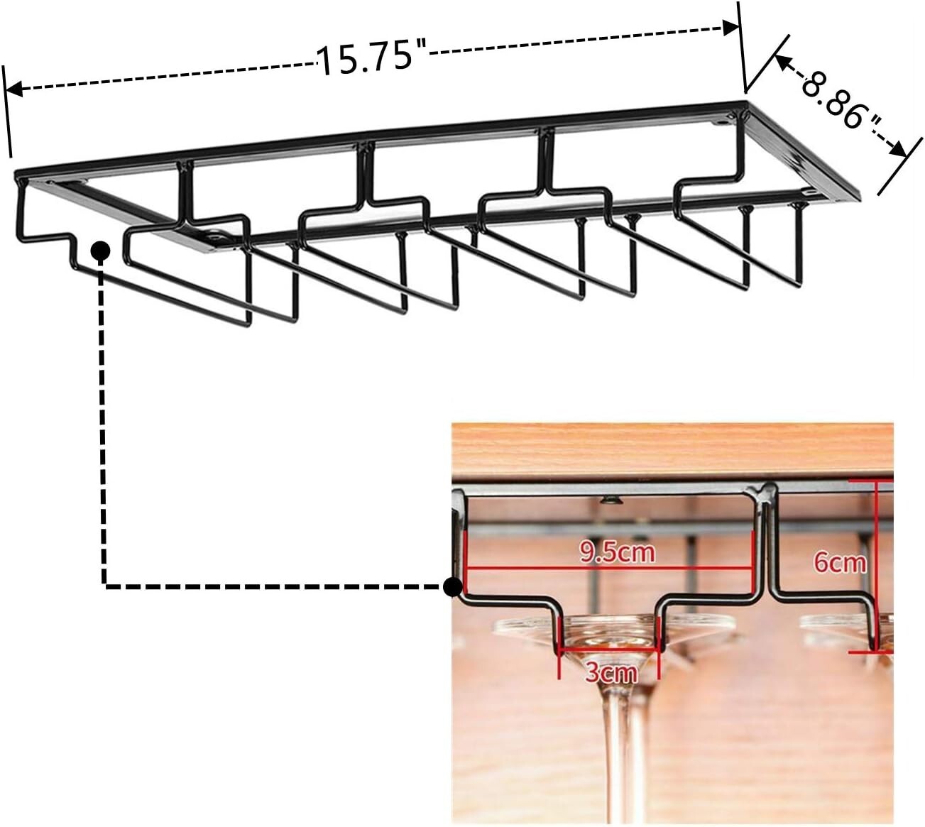40cm Wine Glass Rack Metal 2 Pack Glass Storage Hanger Cupboard Bar ...