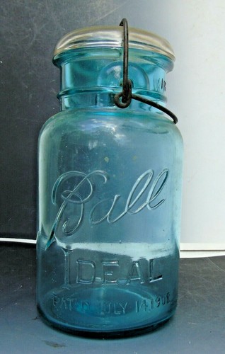 Antique Ball Ideal Quart Blue Pat July 14 1908 w/ Clear Lid | eBay