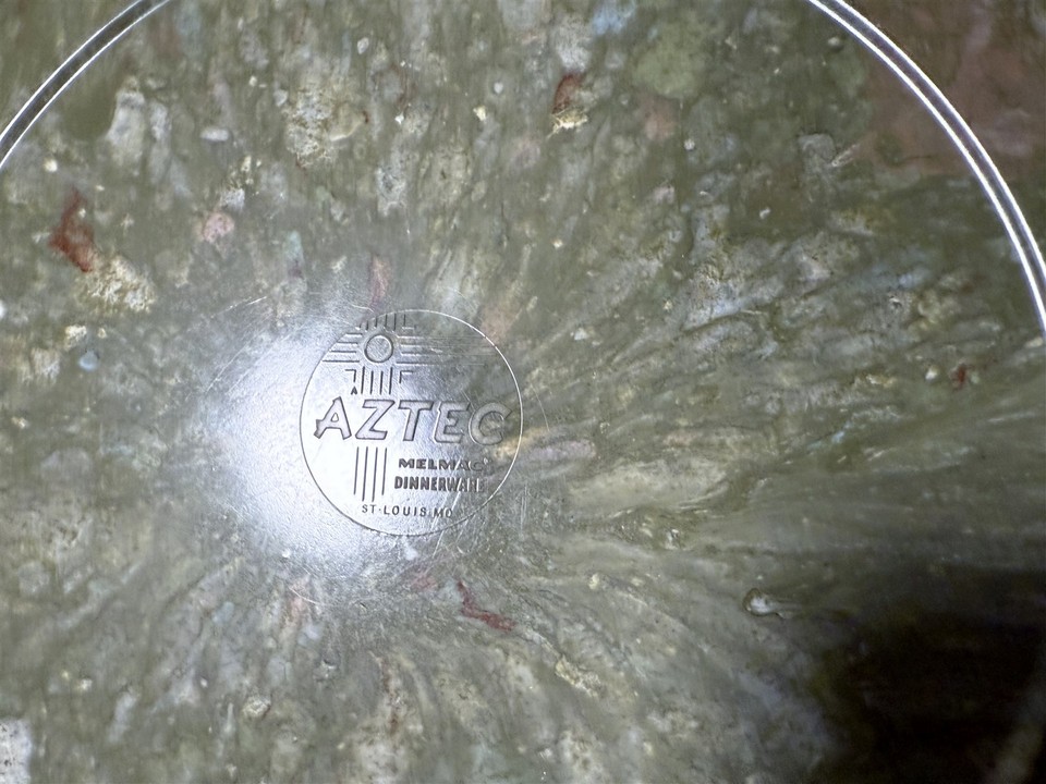 VINTAGE AZTEC MELMAC SALAD SERVING 12" BOWL & 5 SALAD BOWLS GREEN ...