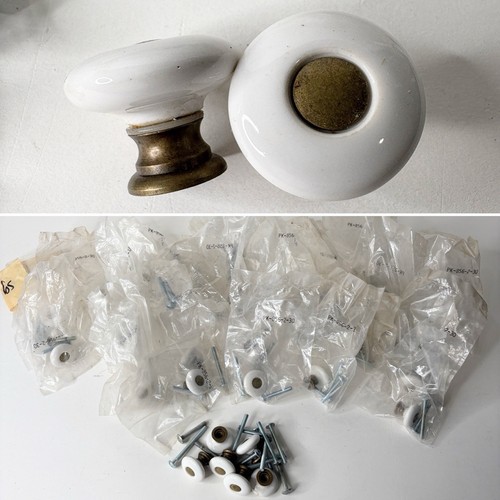 Porcelain White Brass Cupboard Knobs Round Vintage Restoration Hardware 32 qty | eBay