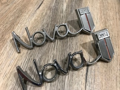 1966 1967 CHEVY II NOVA USED OEM GM 1/4 PANEL SCRIPT EMBLEM SET 4548122 ...