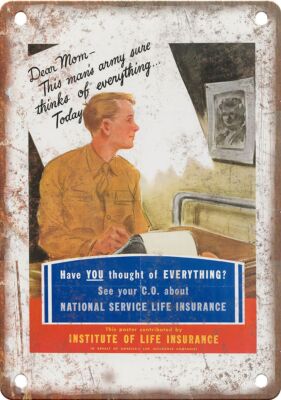 Life Insurance WWII Propaganda Poster 12" X 9" Reproduction Metal Sign ...