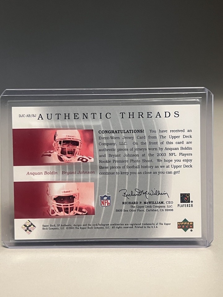 2003 SP Authentic Threads Double Jersey Bryant Johnson Anquan Boldin ...