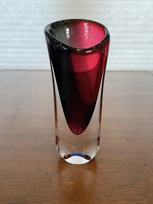 STUNNING BLUE PRAHA Cranberry Art Cristal Bohemia Vase SIGNED W/LABEL 8 ...