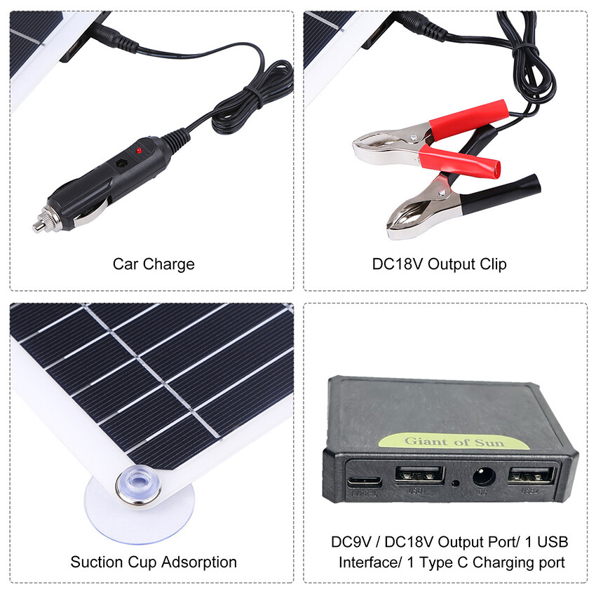 30W Flexible Solar Panel Efficient Car Battery Charge Camping 12V Dual ...