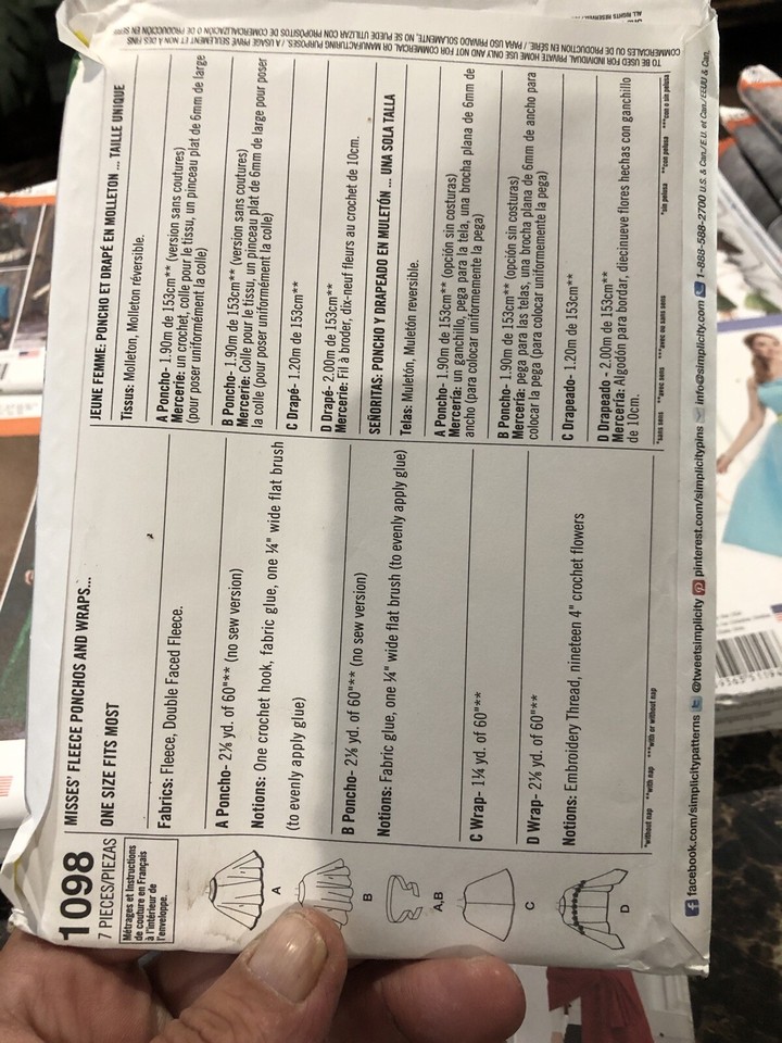 Simplicity Pattern 1098 Misses Fleece Ponchos & Wraps w/Variations | eBay