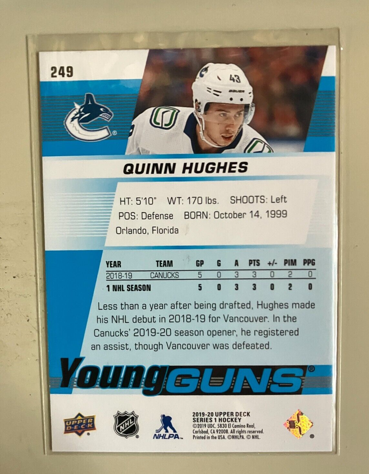 2019-20 quinn hughes young guns # 249 | eBay