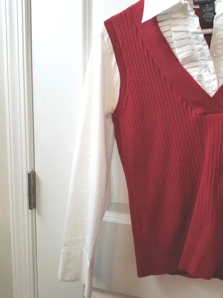 Petite Sophisticate Womens Red Sweater/Ruffled Dress Shirt Combo Size S ...
