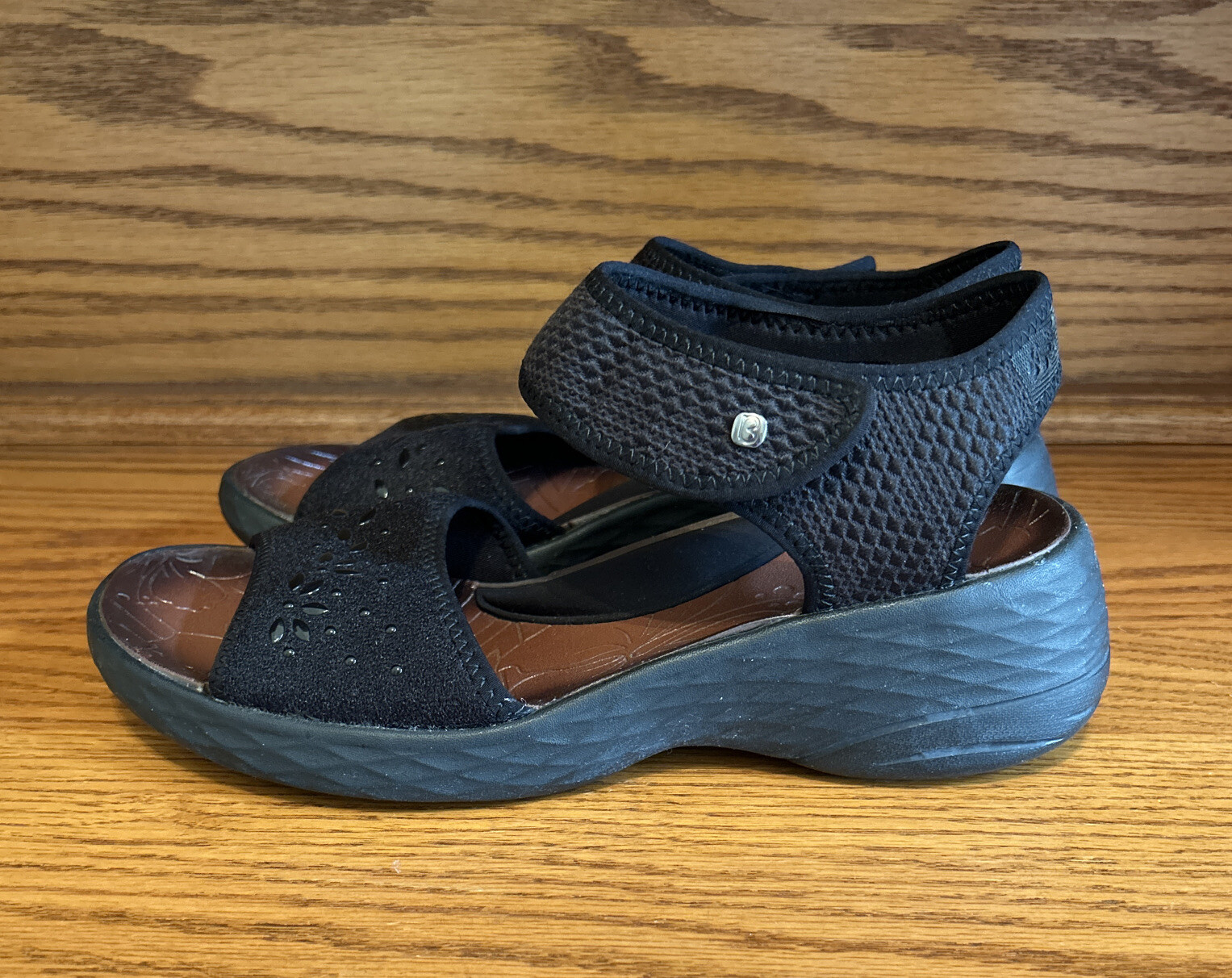 Bzees Women's Jemma Mid Heel Sandal Black Stretch Fab… - Gem