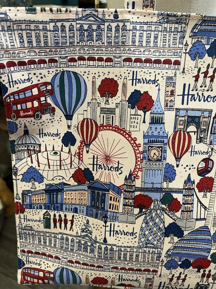 Harrods London Trolley Bus Logo Tote Bag Large Canvas 14” X 12” | eBay