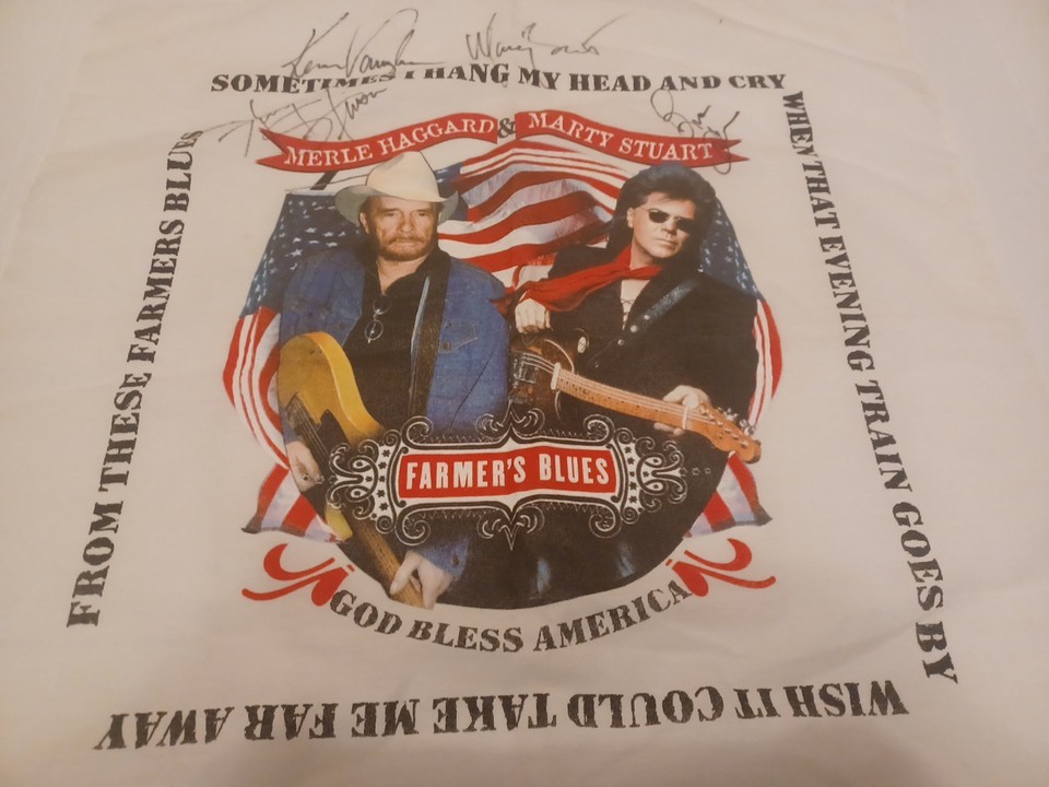 Vintage Marty Stuart Merle Haggard Bandana Autographed 21 x21 Kenny ...