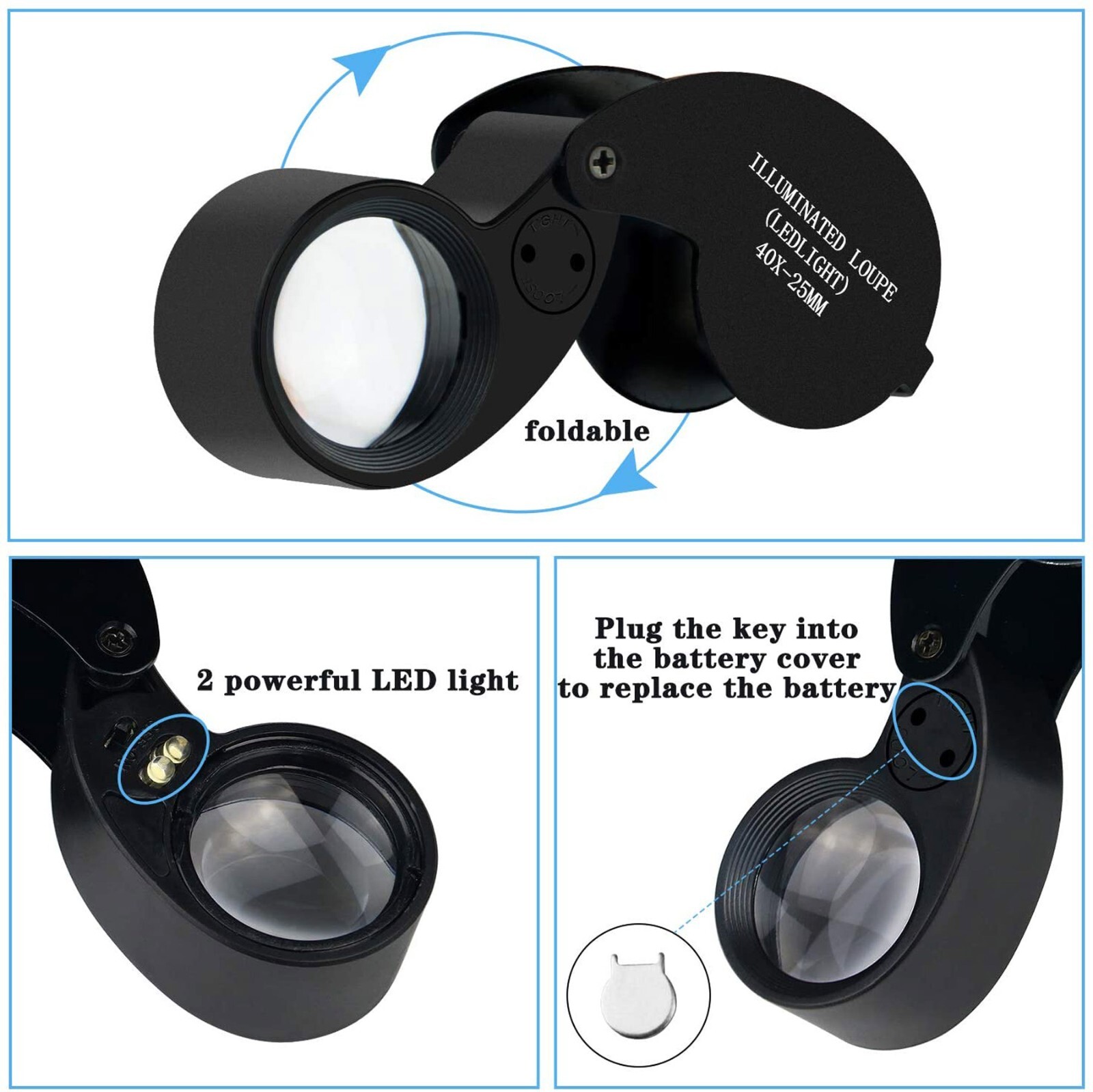 40X Jewelers Loupe Magnifier Light Jewelry Eye Loop Pocket Magnifying ...