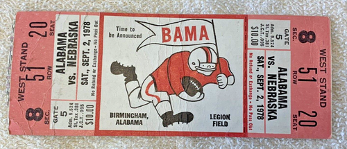 1978 Alabama Nebraska College Football Ticket National Champions Season ...