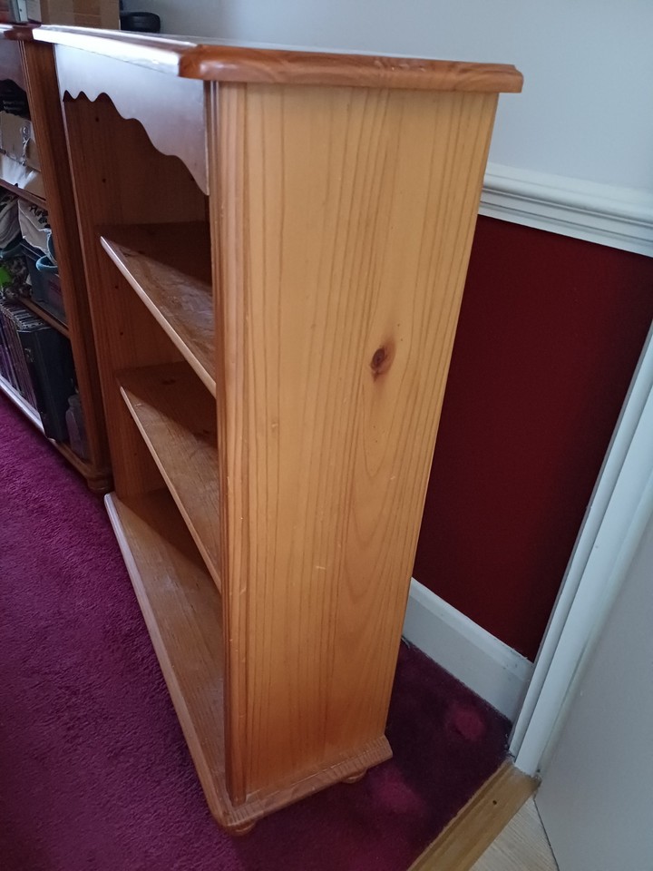 Solid Pine narrow low Book shelf unit with 2 Adjustable shelves. (3 ...