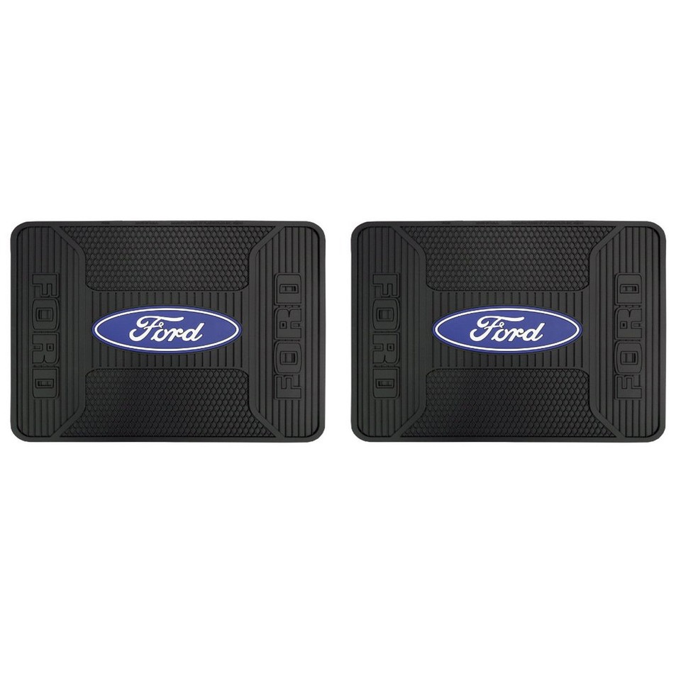 (2) Rear Floor Mats FORD OEM FACTORY LOGO Rubber Liner Black Slush ...