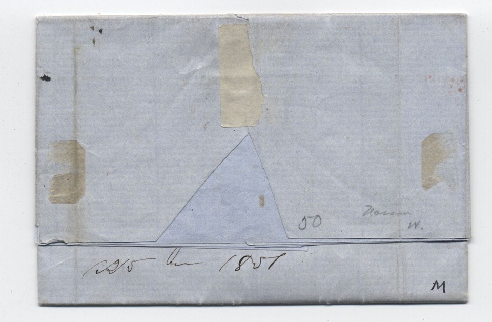 1851 Boston MA #10 folded letter magenta small paid grid first month ...