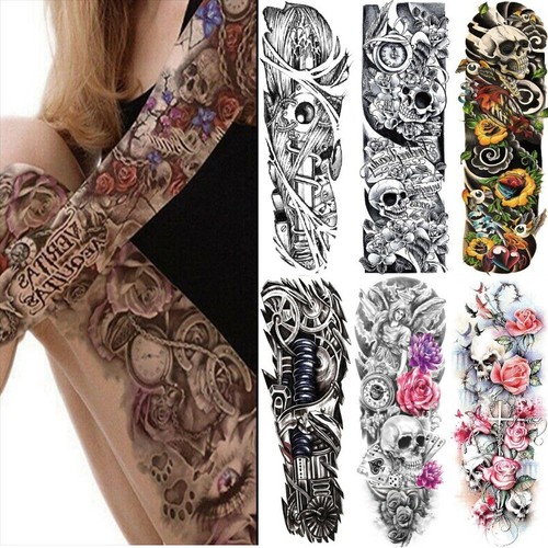 6 Sheets Temporary Tattoo Stickers Waterproof Full Arms Legs Body Art ...