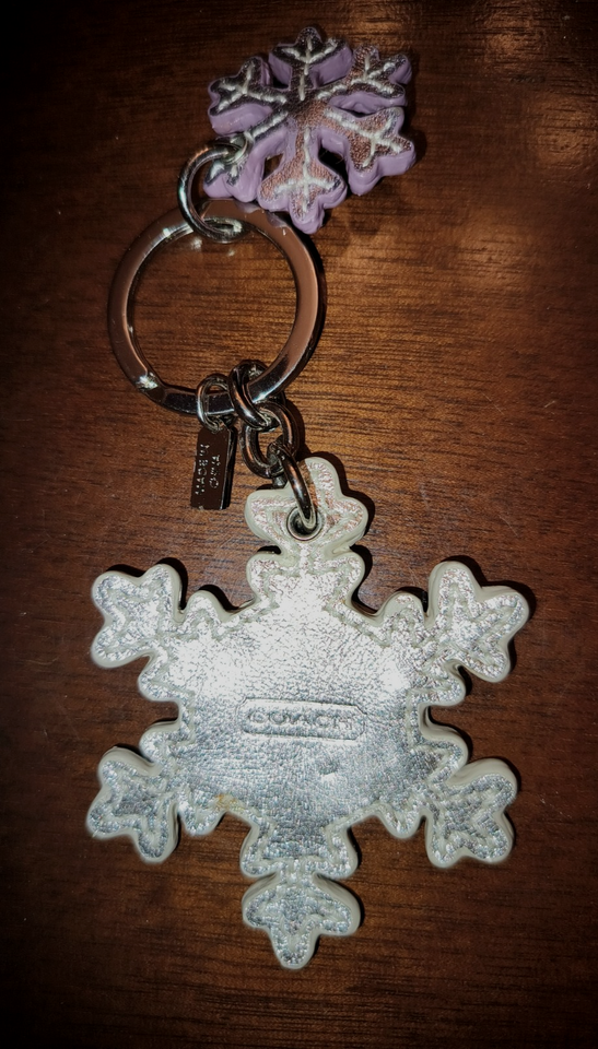 NEW COACH SNOWFLAKE KEY CHAIN CHARM PICTURE FRAME METALLIC SILVER LILAC ...