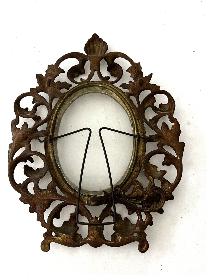Vintage Bronze Finished Ornate Oval Picture Frame Back Stand Beautiful ...