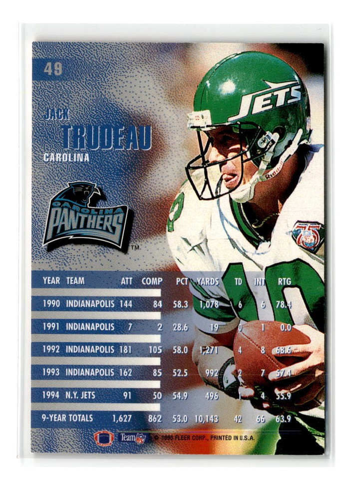 1995 Fleer - #49 - Jack Trudeau - Carolina Panthers | eBay