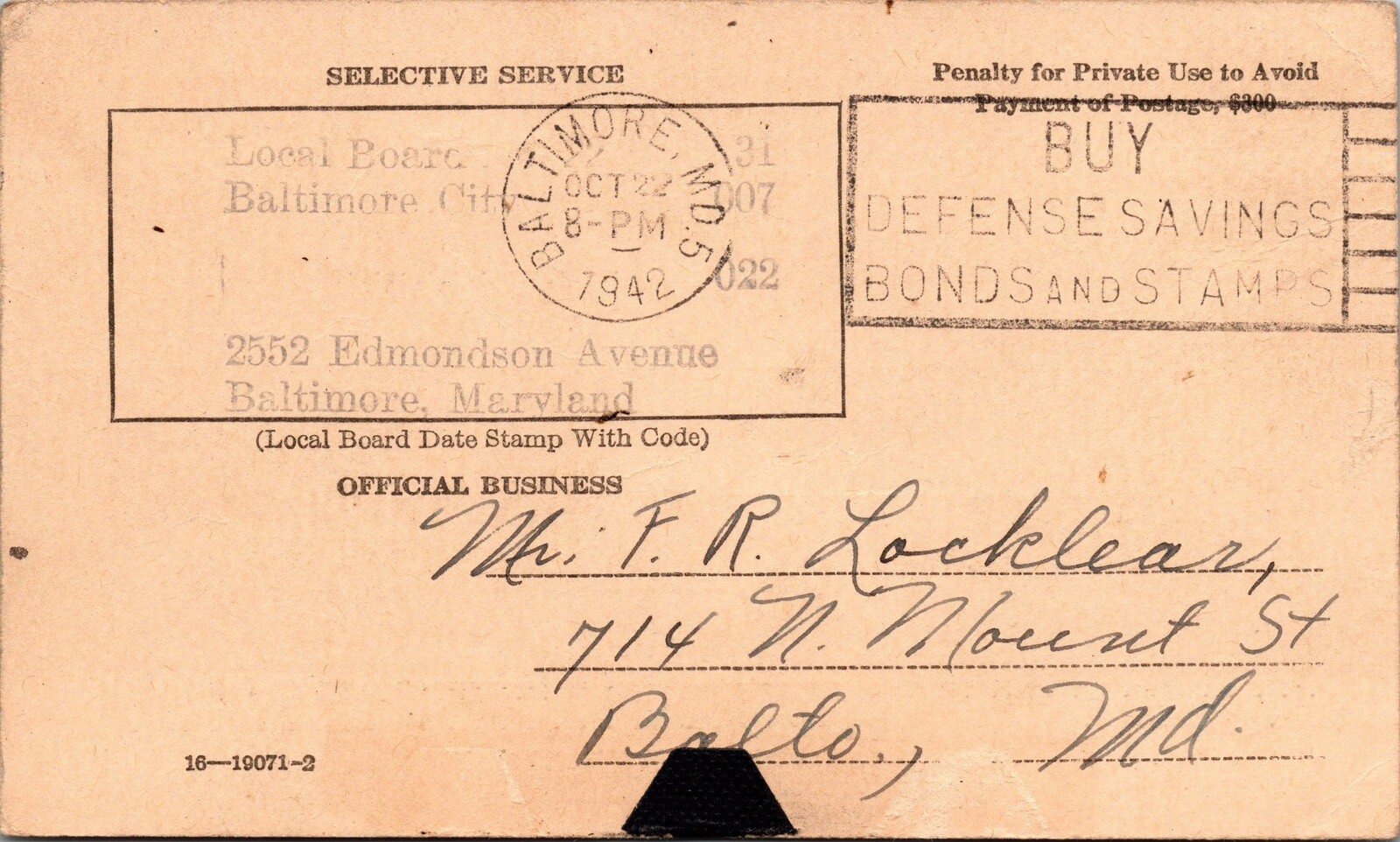 Vtg 1942 US Selective Service Notice of Classification DSS Form 57 WW2 ...
