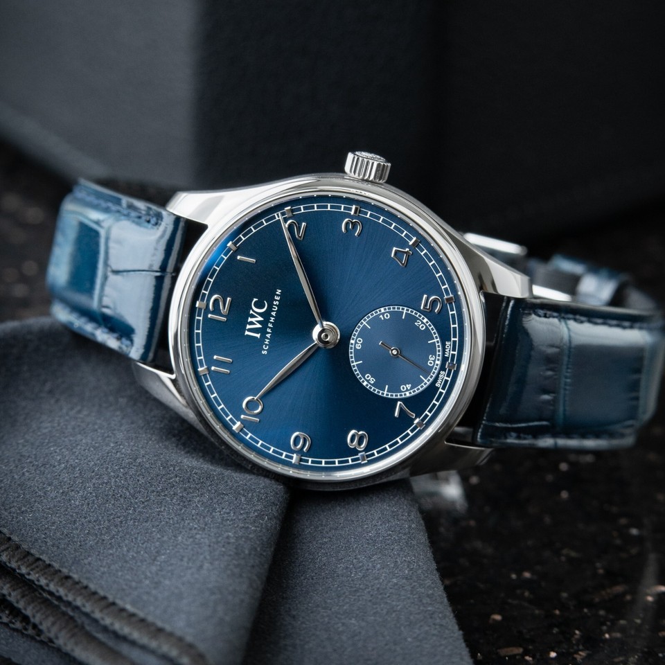 IWC Portugieser Automatic 40mm Blue Dial Steel Leather Set IW358305 Men ...