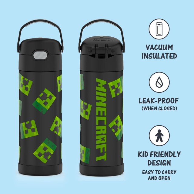 Thermos Minecraft Black Creeper Large 16 Oz Funtainer Insulated Water ...