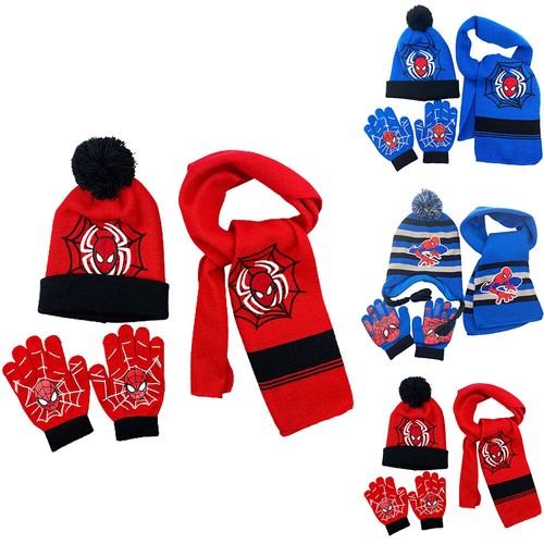 Kids Boy Girls Spiderman Superhero Winter Hat Scarf Gloves Set Beanie ...