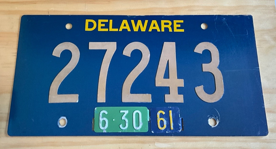 1961 Delaware License Plate Tag 27243 riveted | eBay