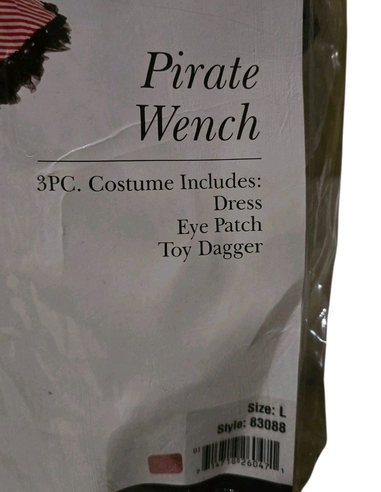 Womens Sexy Pirate Wench Costume Size Large Leg Ave Red Stripe Dress | eBay