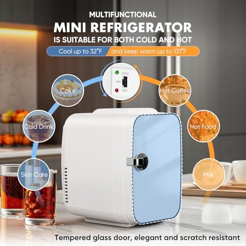 Mini Fridge, Portable Small Refrigerator 4L/6 Can Cooler & Warmer White ...