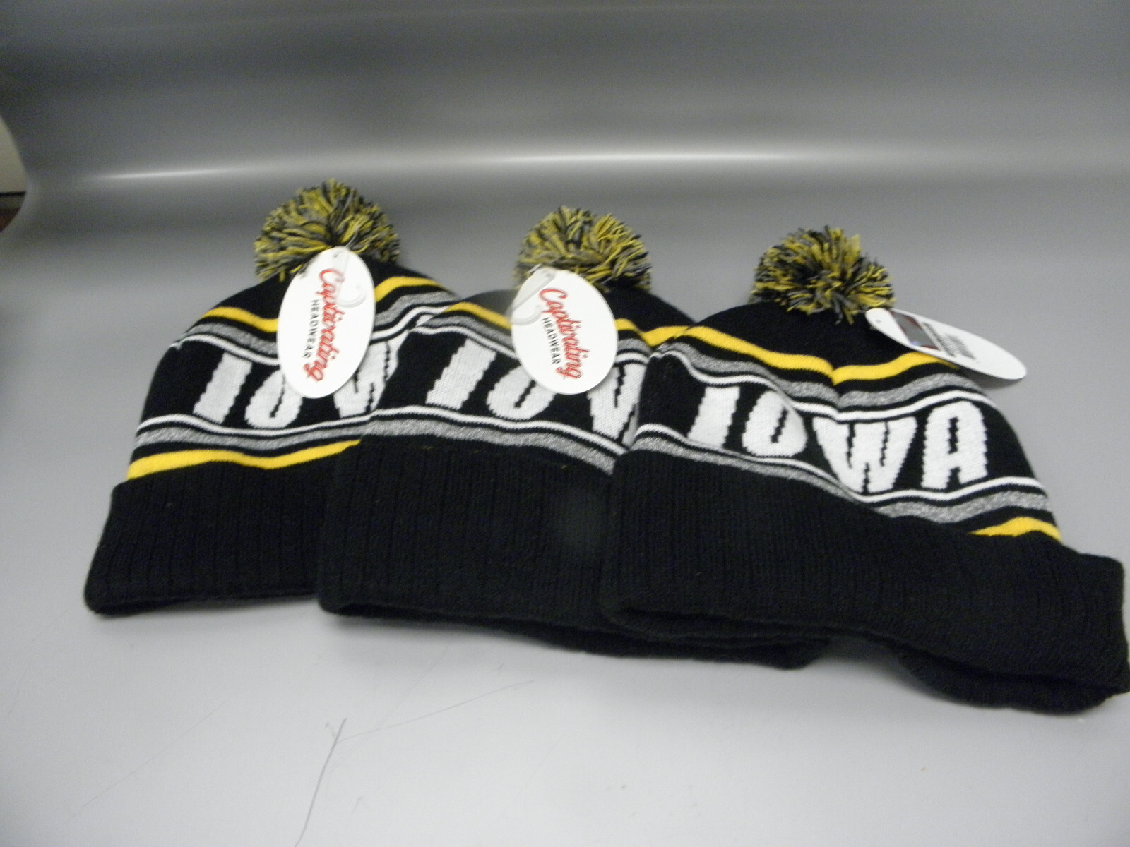 THREE IOWA HAWKEYES KNIT CAPS HATS ONE SIZE COTTON/POLYESTER NEW | eBay