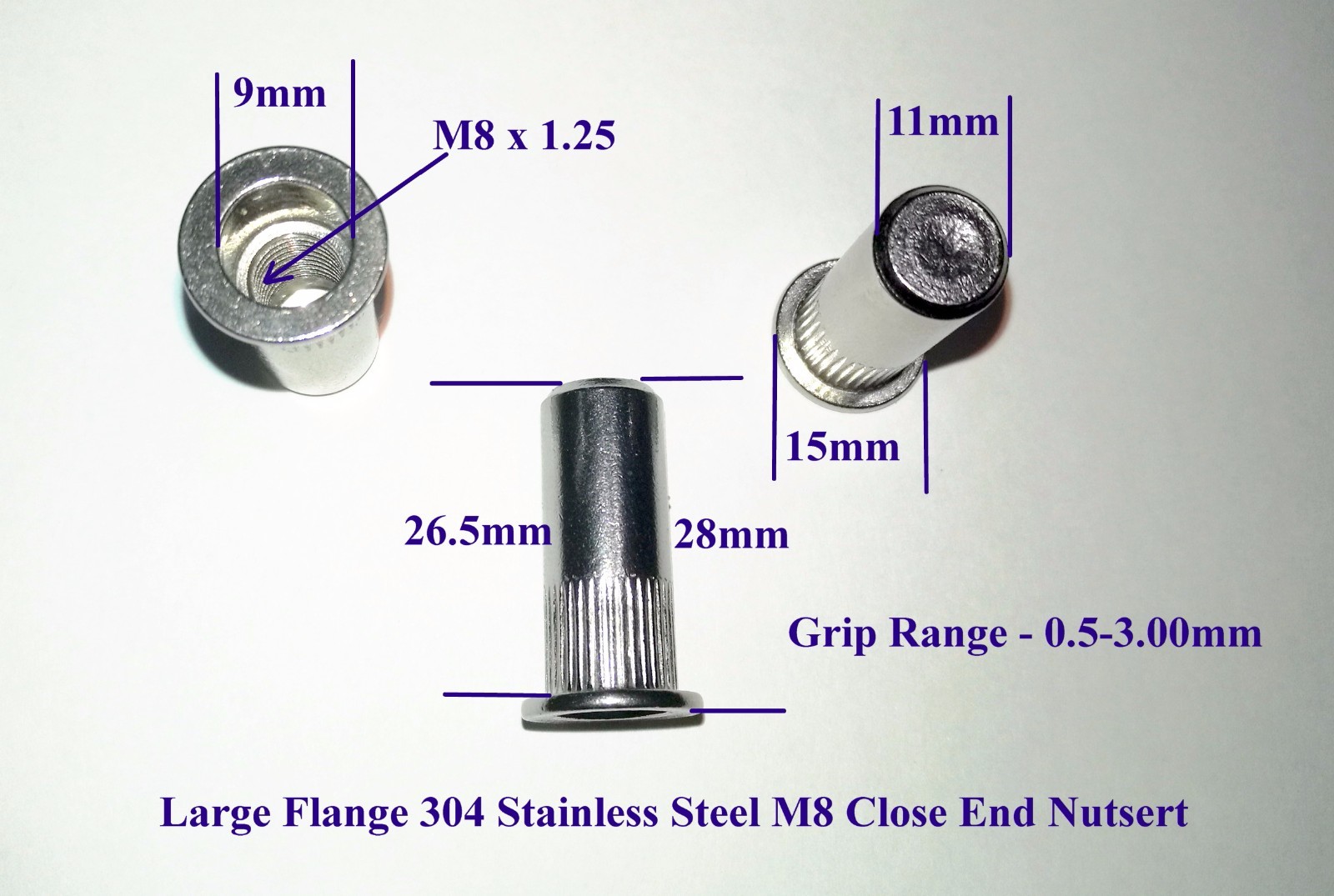 Qty 2 M8 Large Flange 304 Stainless Steel Closed End Rivet Nut Rivnut ...
