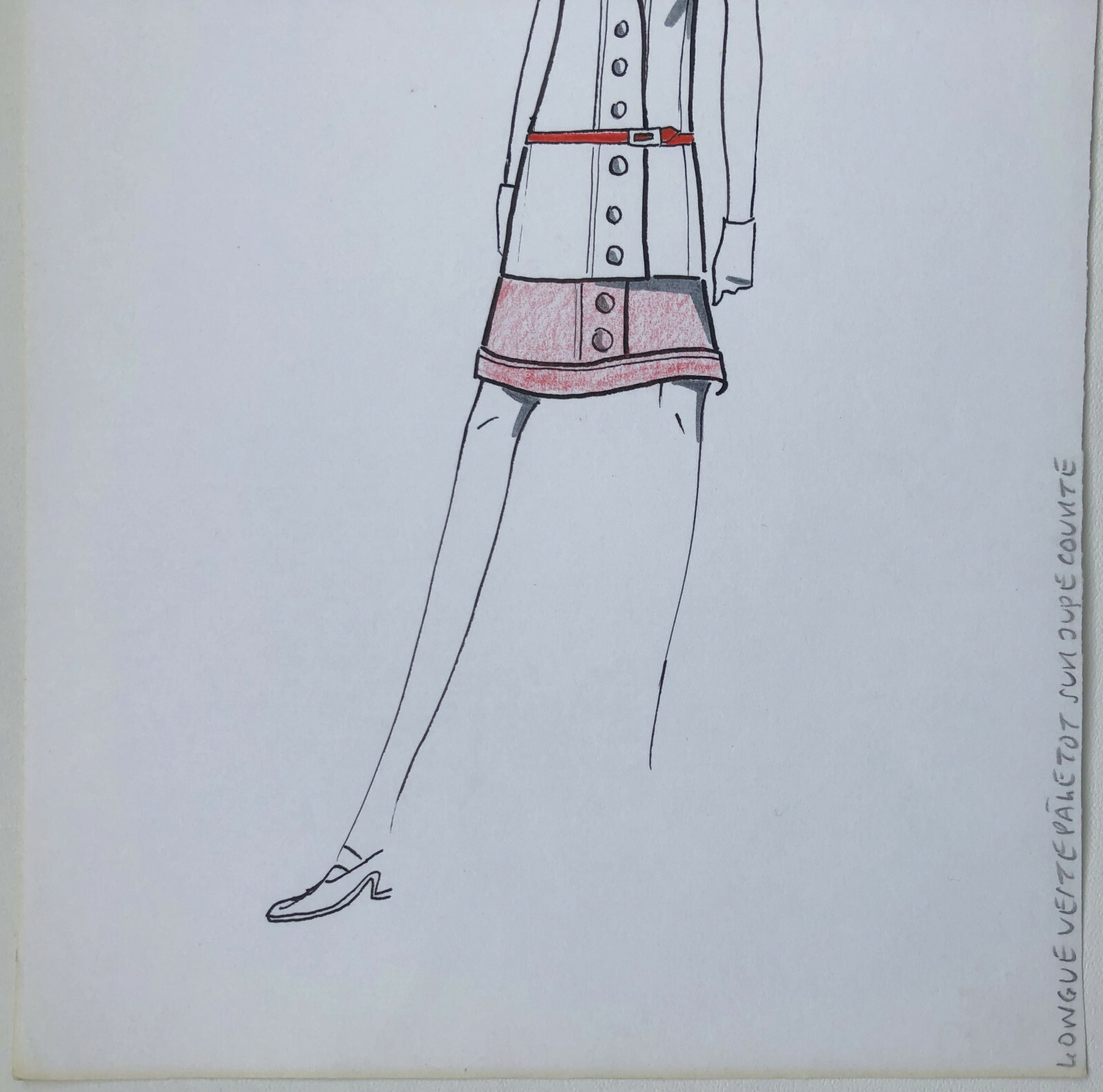 JEAN EDEN (1924-2013) Dessin Vintage 1970 Mode Femme Veste Paletot Jupe ...