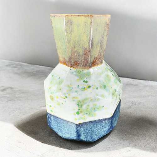 Mayco Colorful Hand Painted Ceramic Vessel Octagon Vase Signed On ...