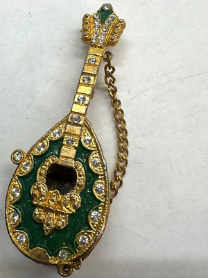 Mandolin Mandle Clear Rhinestone Vintage Pin Brooch Gold J-255 | eBay