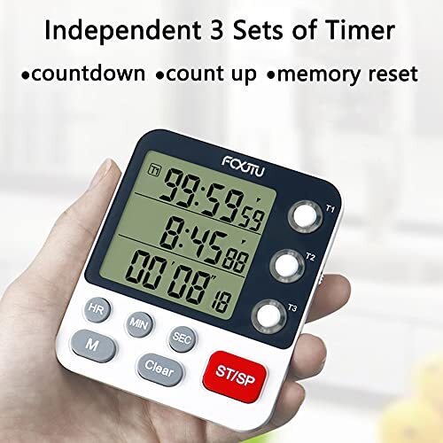 Digital Dual Kitchen Timer, 3 Channels Count UP/Down Timer, Triple ...