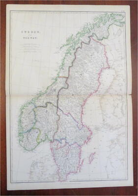 Sweden & Norway Scandinavia Oslo Stockholm Bergen 1860 Lowry engraved ...