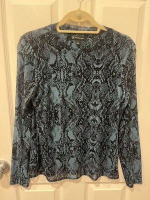 INC Desert Snake Print Mesh Top Long Sleeve Blue Black Womens Medium | eBay
