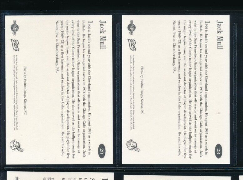 Lot (2) 1996 Best #28 Jack Mull manager Kinston Indians Player Lot ...