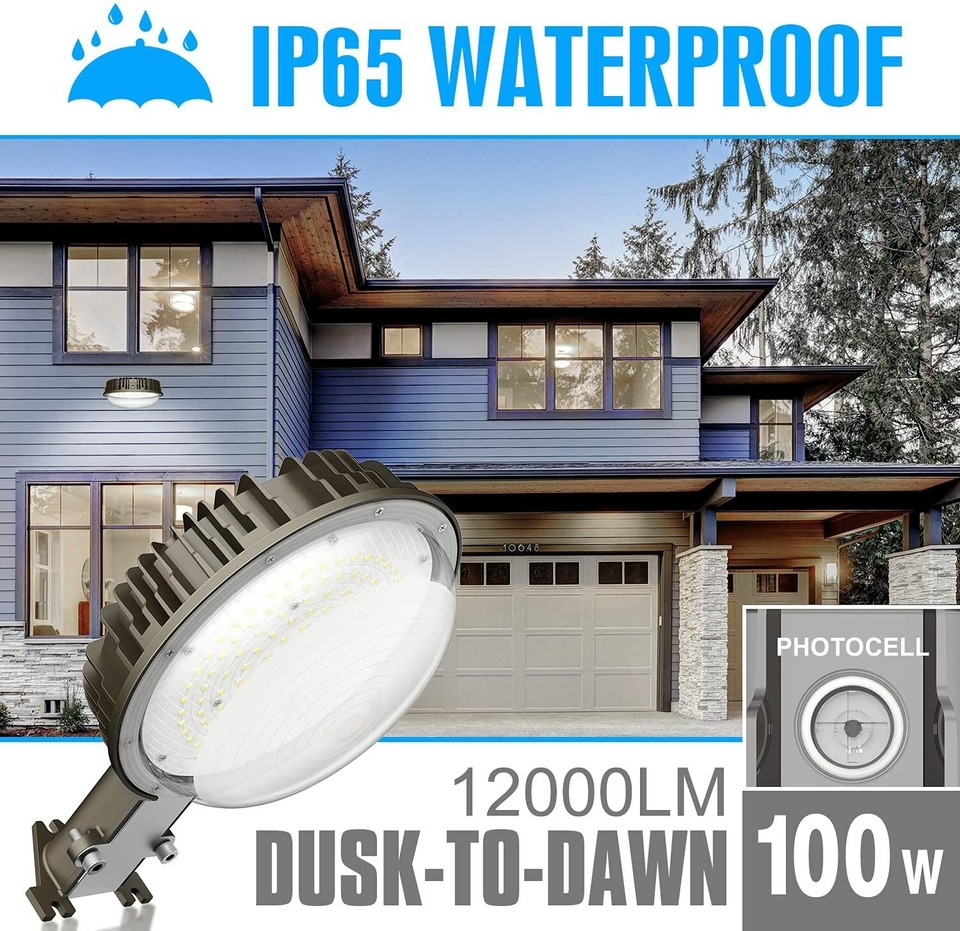 100 Watt LED Dusk Dawn Barn Light & Photocell Sensor Conduit Wall Mount ...