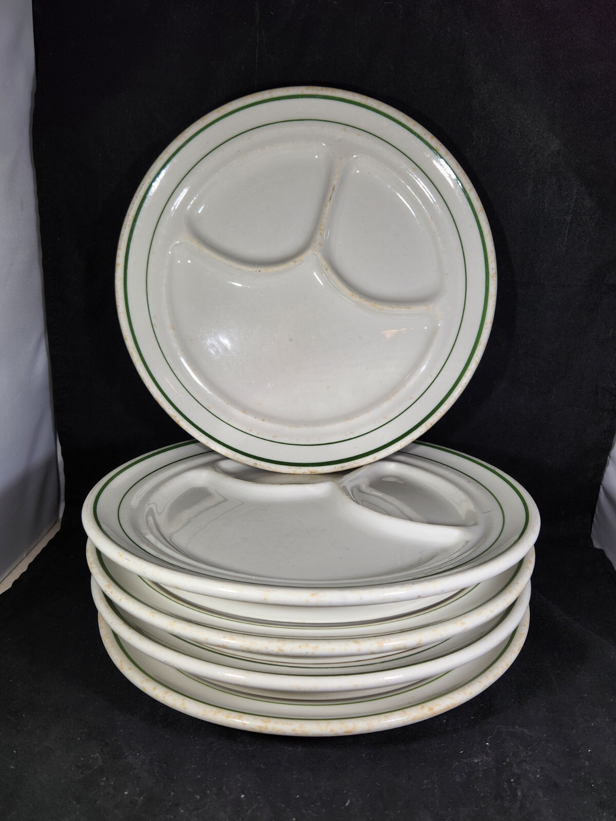 5 BUFFALO CHINA GREEN STRIPE RESTAURANT WARE 9.5" DIVIDED DINNER PLATES ...