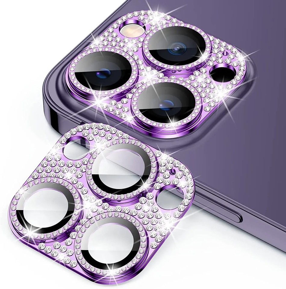 Fr iPhone 16 15 14 13 Pro Max Diamond Tempered Glass Metal Camera Lens ...