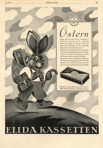 Elida cream & easter bunny XL 1928 German ad advertising hiking rabbit ...