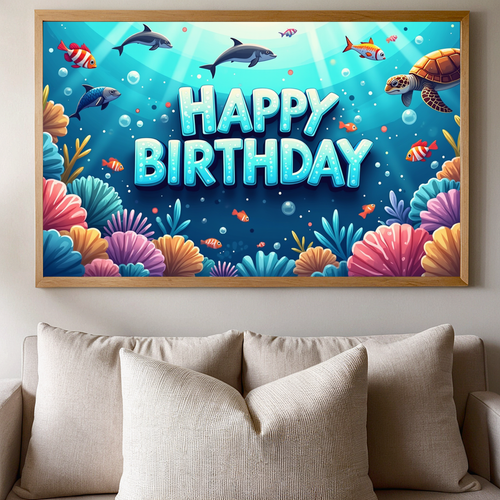 Happy Birthday Ocean Theme Backdrop Banner Underwater Party Sea Life ...