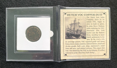 First New York Penny VOC Copper Coin 1700's - COA & History & Holder ...