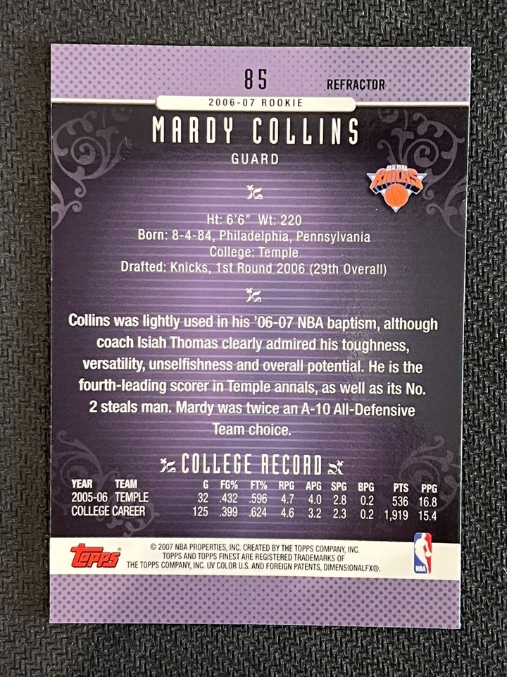 2006-07 Topps Finest Basketball Refractors #85 Mardy Collins New York ...